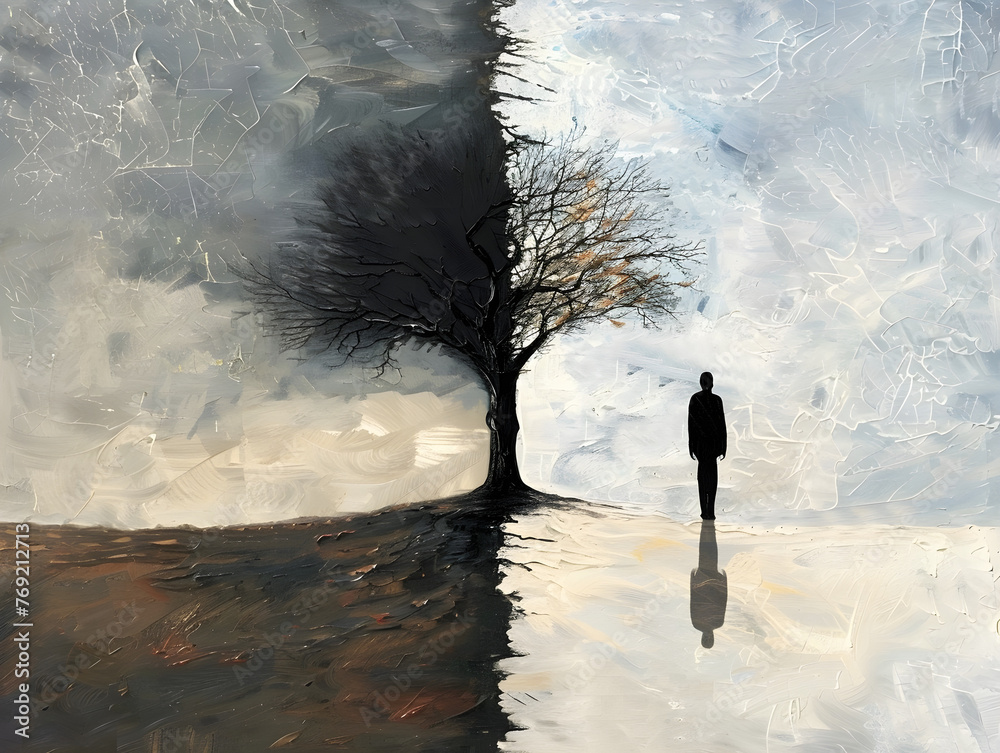 Stockillustratie Moral Dilemma: A Solitary Figure Contemplating Between ...