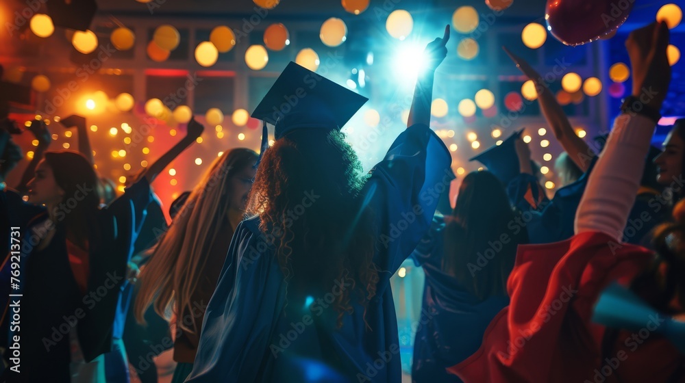 Graduation celebration captured at sunset with confetti, reflecting joy ...