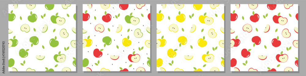 Different colors and parts of apples vector designs apple pattern and ...