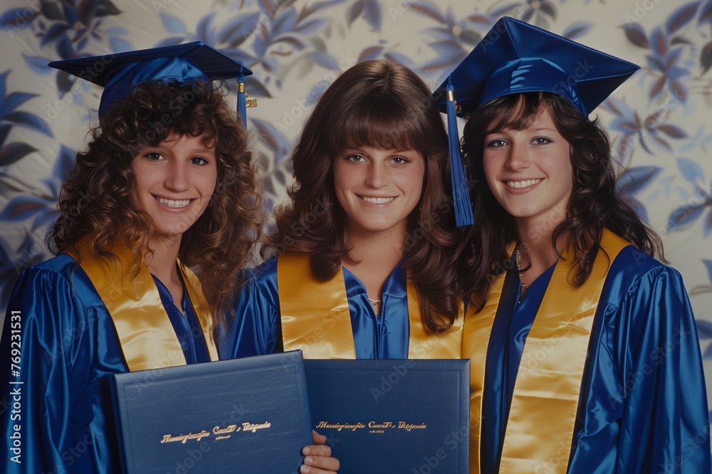 1980s high school graduation photo of girls students Stock Photo ...