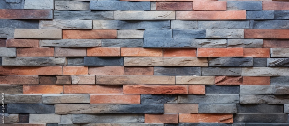 A detailed closeup of a brick wall with various colored bricks. The ...
