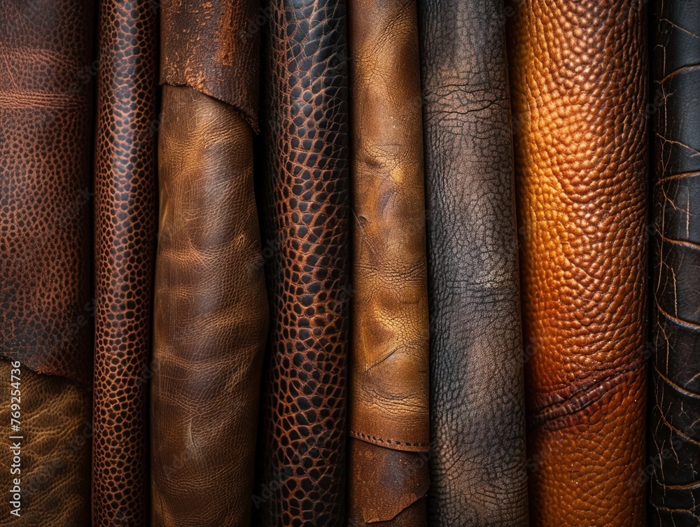 Leather Closeup shots of leather hides, showcasing their grain patterns ...