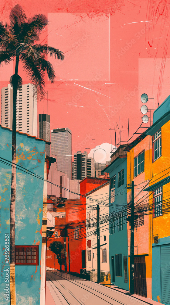 São Paulo Brazil city street view cityscape illustration, collage style ...