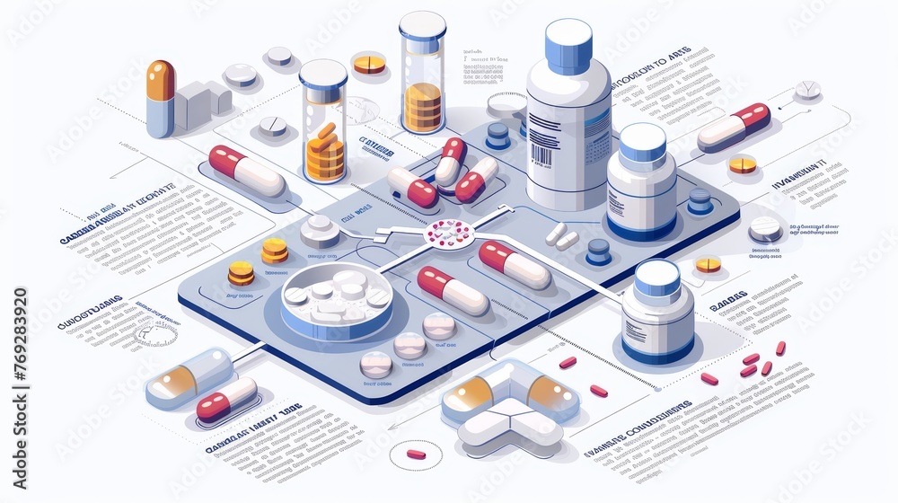 isometric infographic showcasing various stages in medication ...