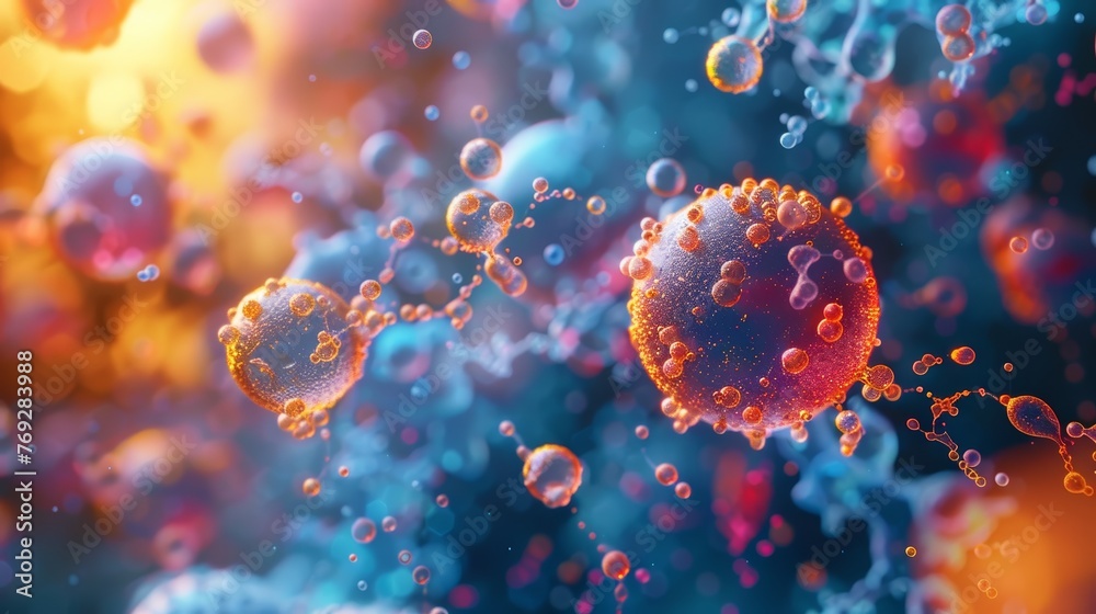 High-resolution image illustrating vibrant molecular particles and ...