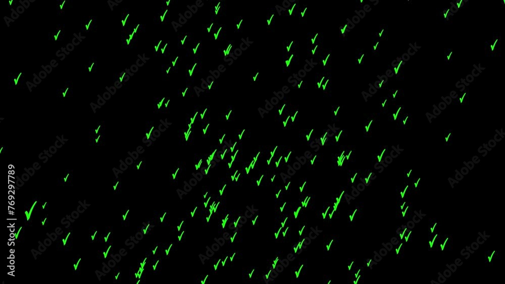 check marks flying all over screen on black background in 4k quality ...