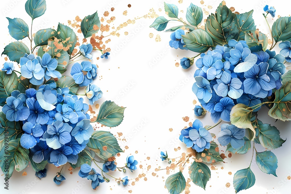 Vintage blue Hydrangea Botanicals pattern frame or border on white ...