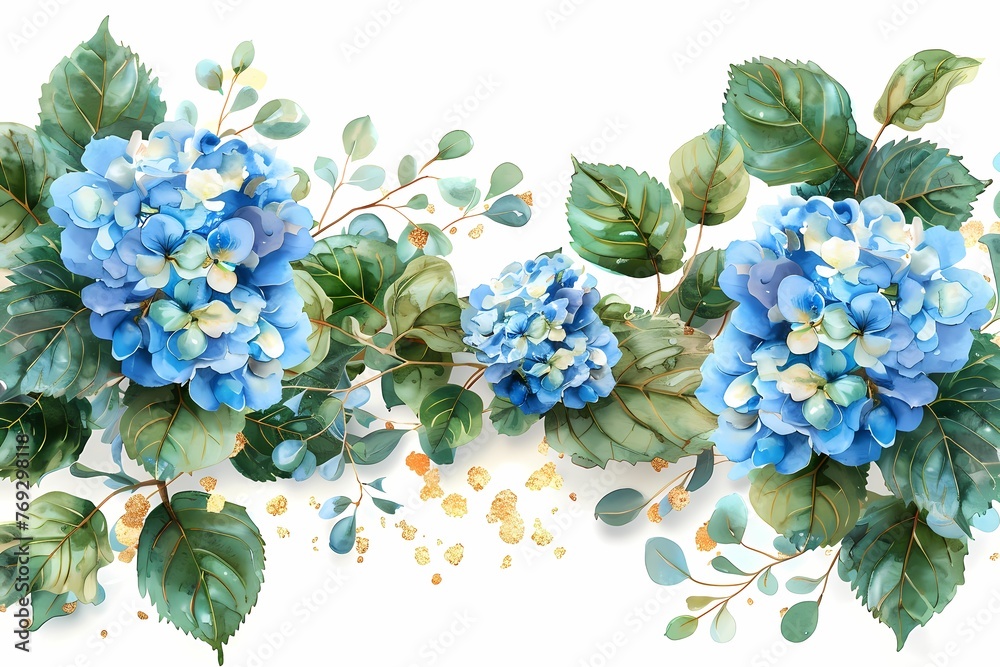 Vintage blue Hydrangea Botanicals pattern frame or border on white ...
