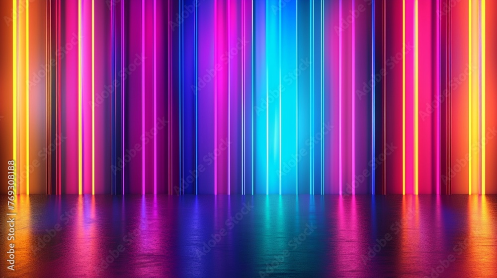 Bold and dynamic vertical lines in a spectrum of neon colors, creating ...