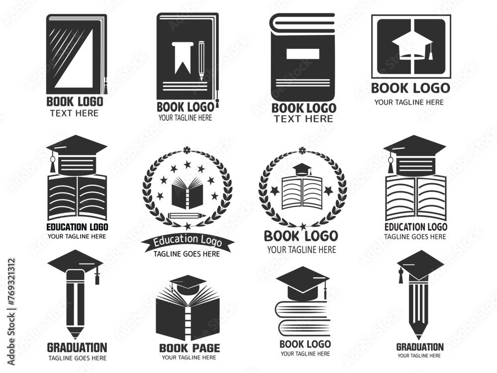 Book-Inspired Logo Concepts, Bundle Of Logos for Book Lovers, Bookish ...