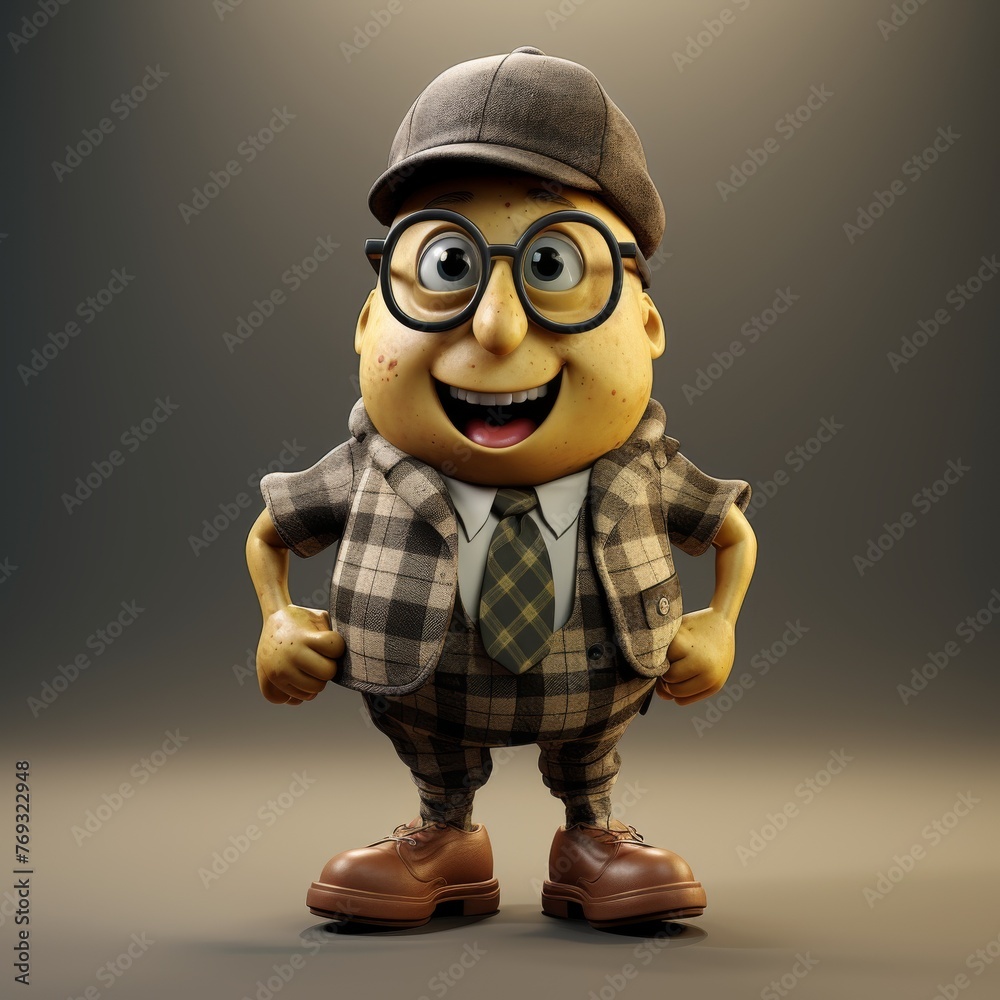 A charming potato character in 3D animation, decked out with a sleek ...