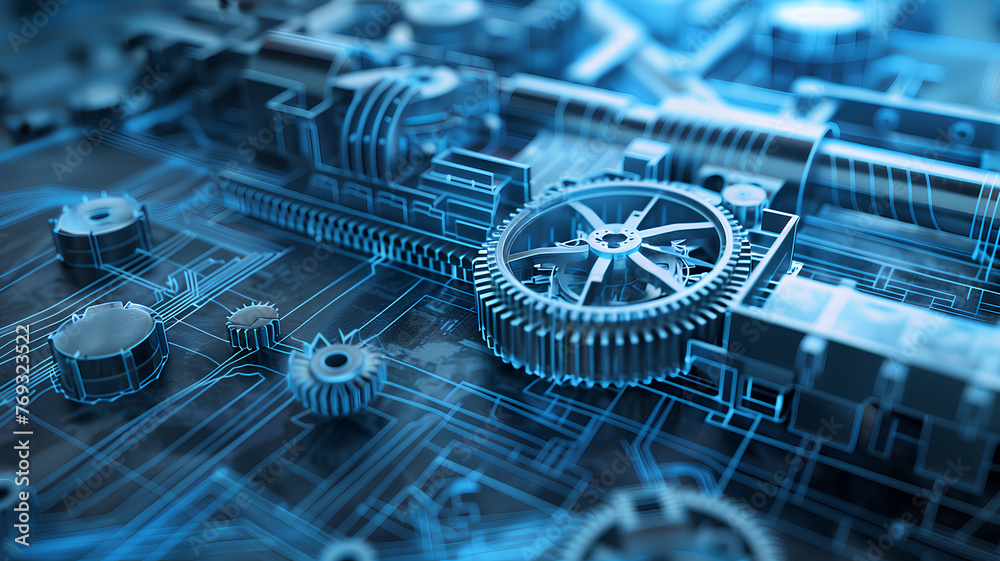 Mechanical Engineering Gears and Schematics Concept . Digital ...