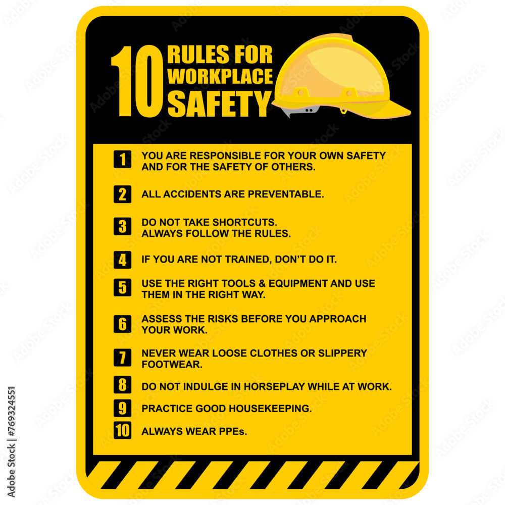 10 Rules for workplace safety, sign vector Stock 벡터 | Adobe Stock