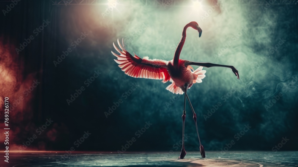 Flamingo transformed into a ballet dancer strikes an elegant pose on ...