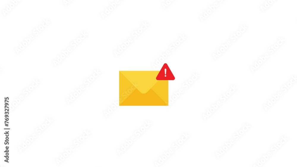 incoming email animation with exclamation mark on a transparent ...