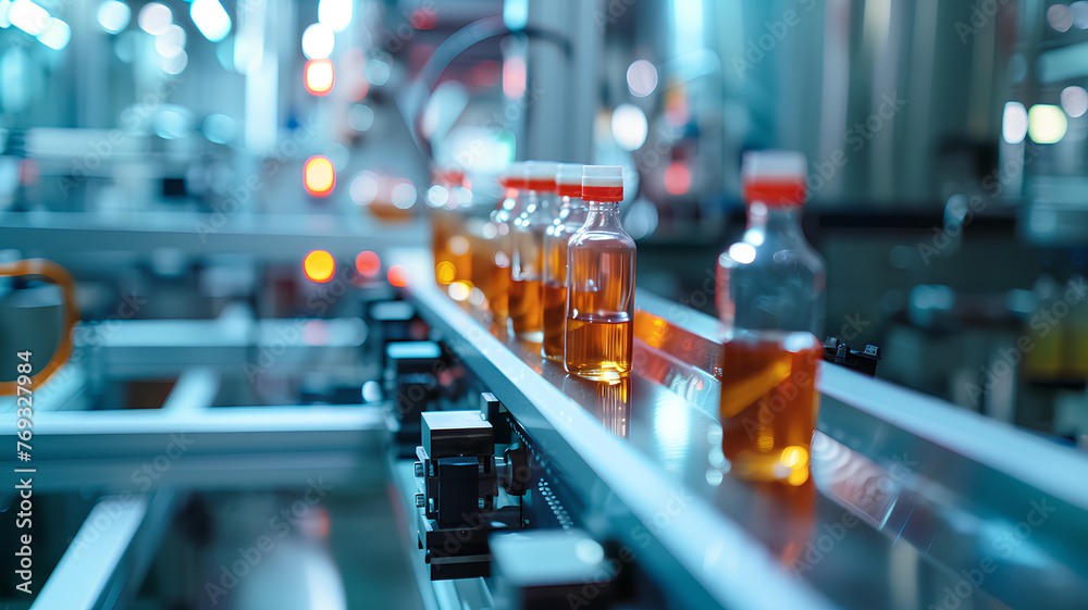 Pharmaceutical Production Line with Medicine Bottles . Automated ...