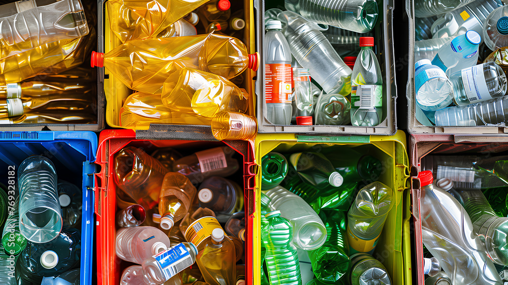 Colorful Plastic Bottles Recycling Collection . Close-up of a colorful ...
