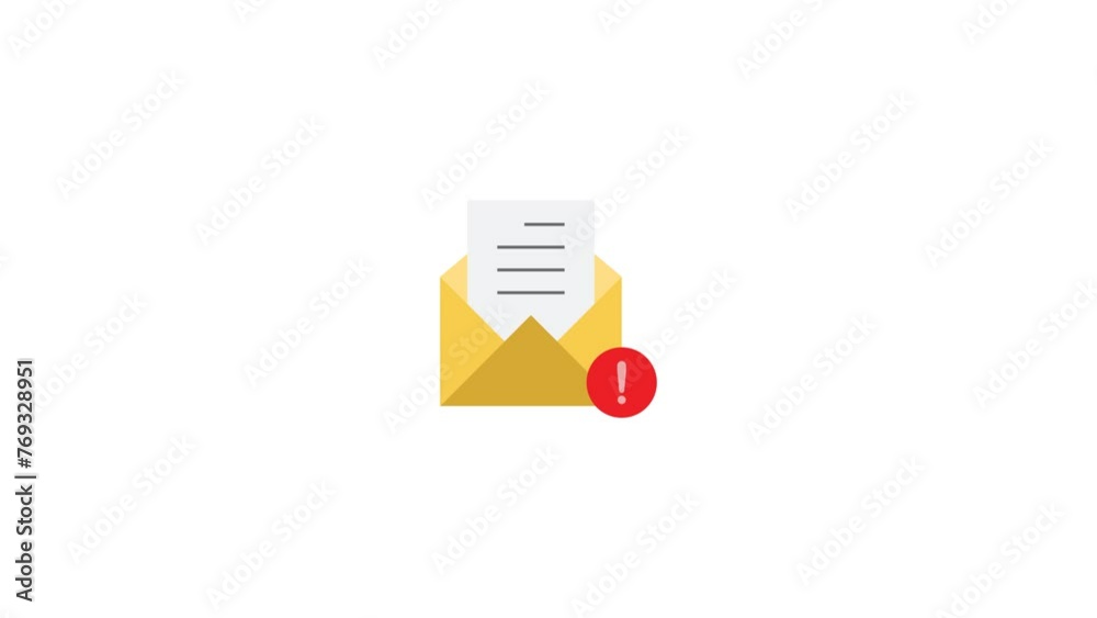 email animation with exclamation mark on a transparent background. 4k ...