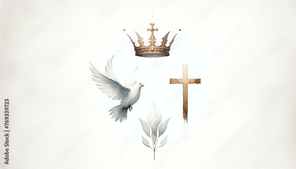 Holy Trinity symbols. Cross, crown and dove of Holy Spirit. Christian ...