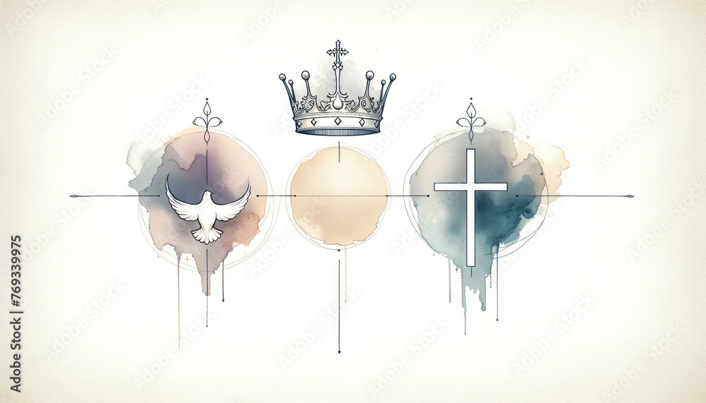 Holy Trinity symbols. Cross, crown and dove of Holy Spirit. Christian ...