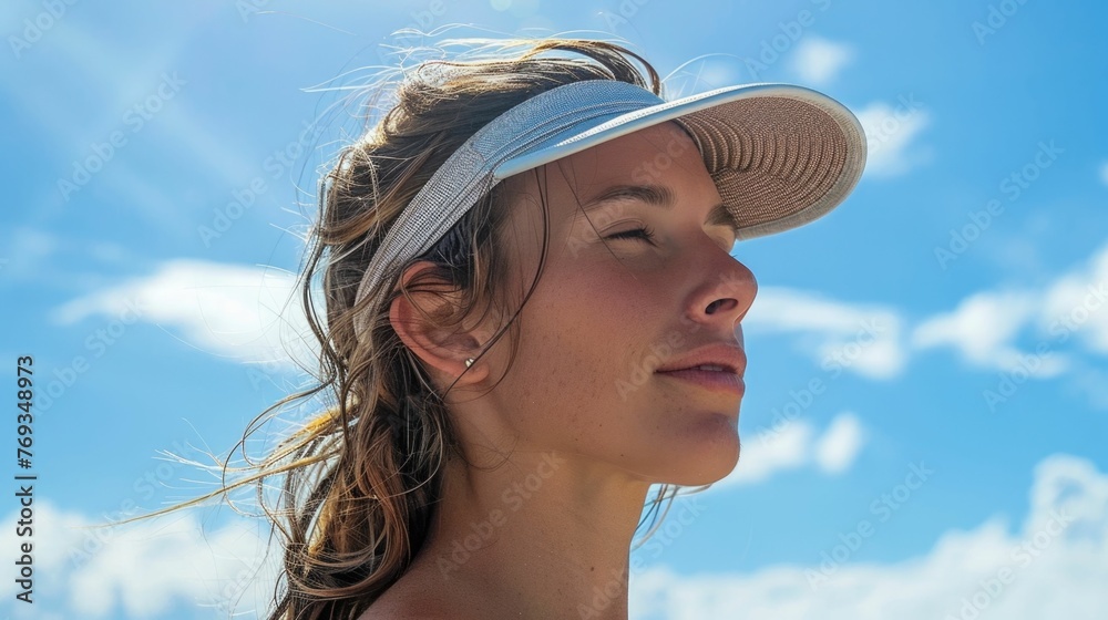 Young woman with windswept hair is captured in profile,wearing a ...