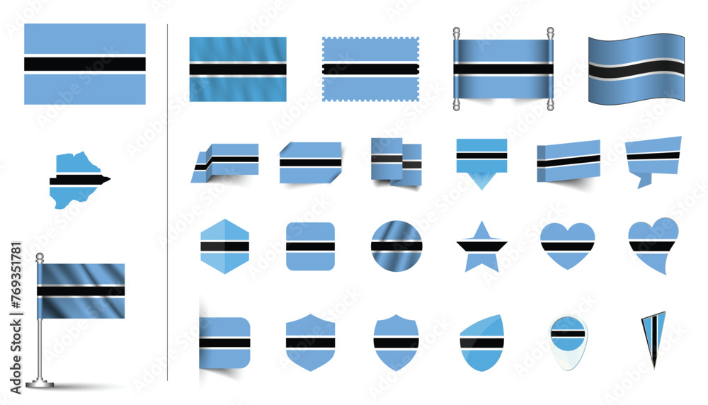 set of Botswana flag, flat Icon set vector illustration. collection of ...