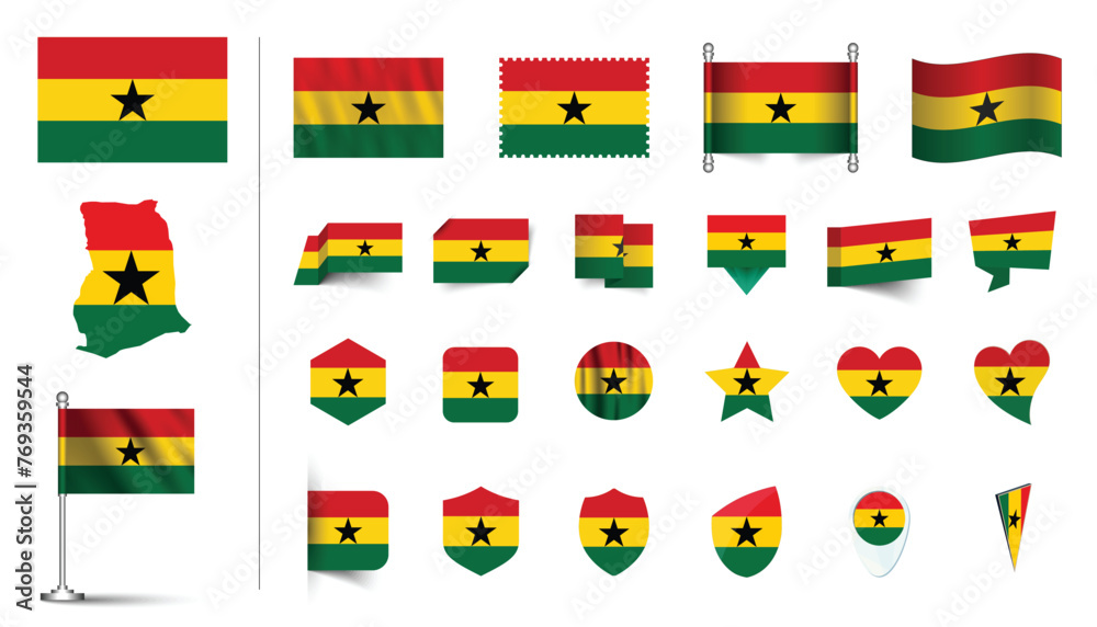 set of Ghana flag, flat Icon set vector illustration. collection of ...