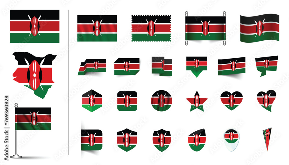 set of Kenya flag, flat Icon set vector illustration. collection of ...