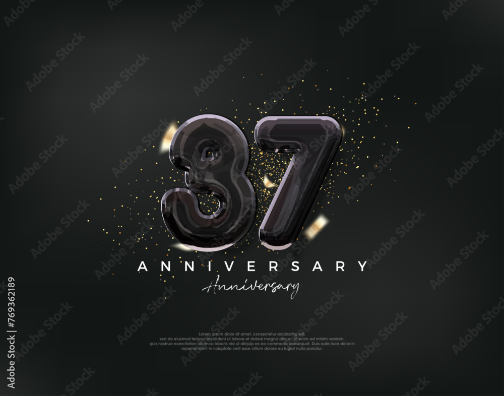 37th anniversary celebration, vector design with luxury black balloons ...
