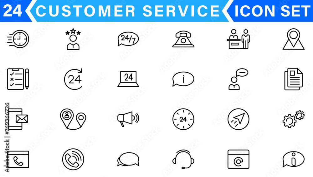 Customer service and support line icons collection. Big UI icon set in ...