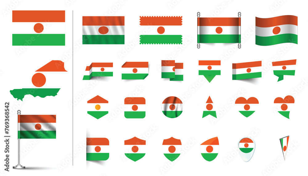 set of Niger flag, flat Icon set vector illustration. collection of ...