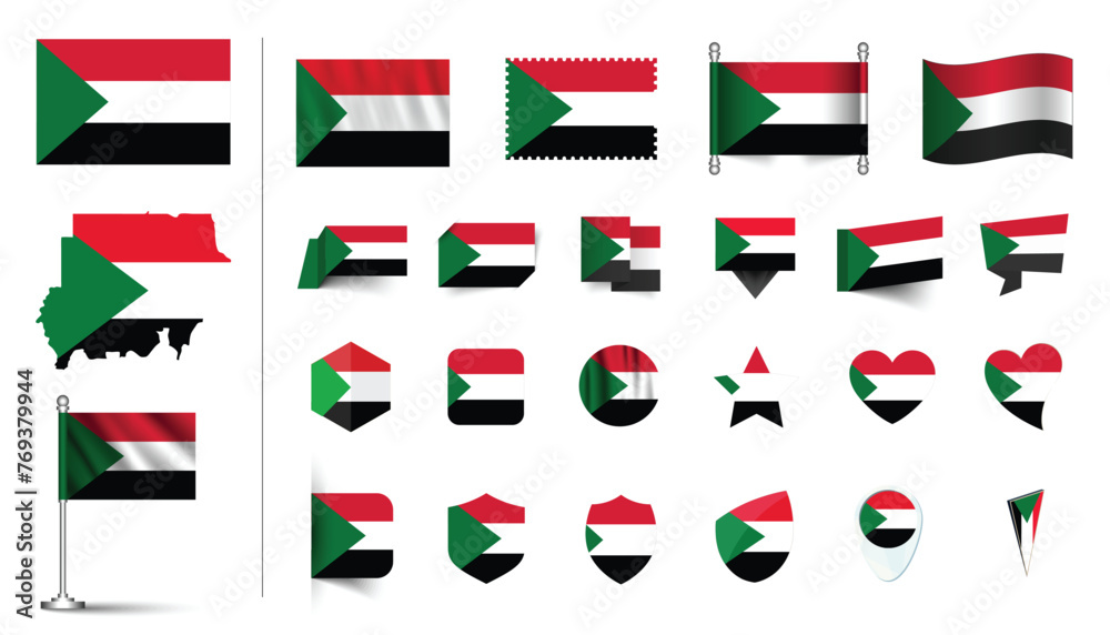 set of Sudan flag, flat Icon set vector illustration. collection of ...