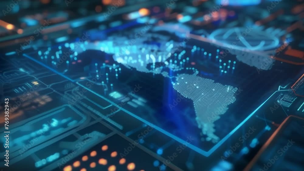 Explore a detailed interactive map animation showcasing a futuristic ...