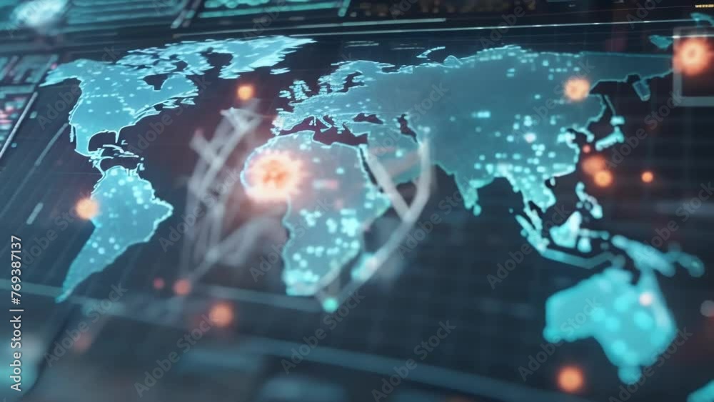 A dynamic map of the world covered in vibrant lights, showcasing global ...