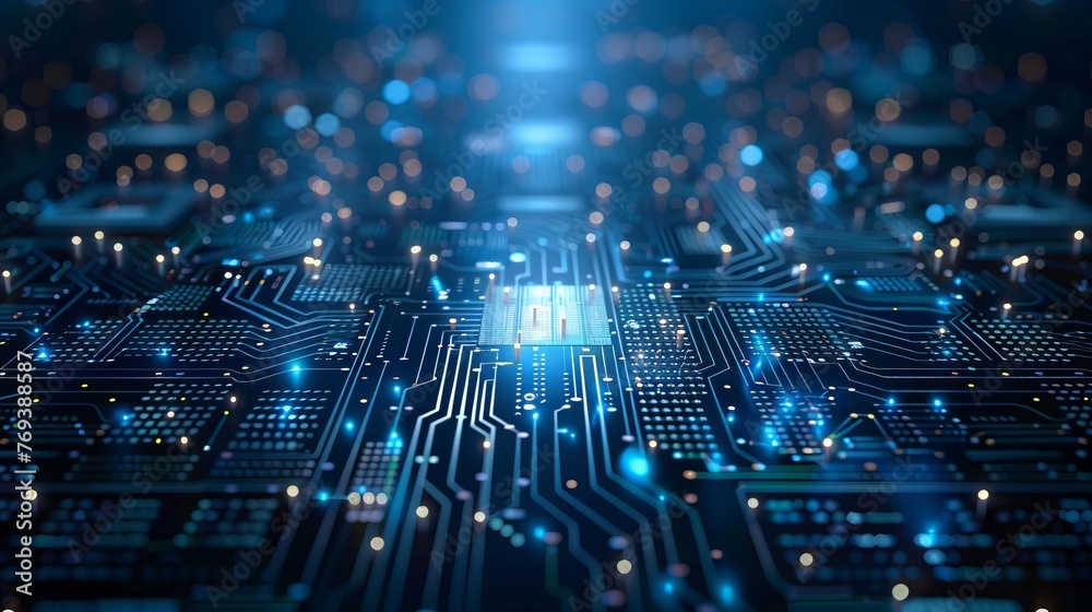 Vibrant 3d illustration of abstract technology chip processor ...