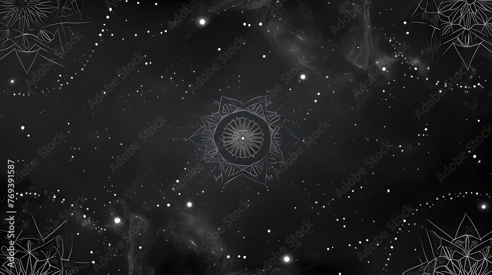 Mystical stars and geometric shapes against a dark sky. Digital art for ...