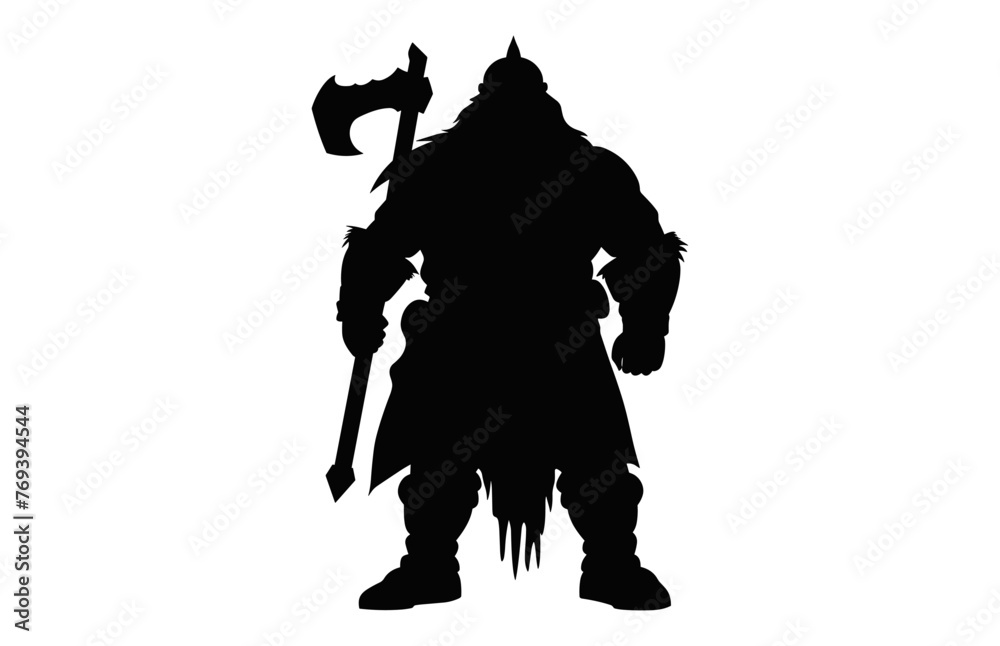 Dwarf Warrior black Silhouette vector isolated on a white background ...
