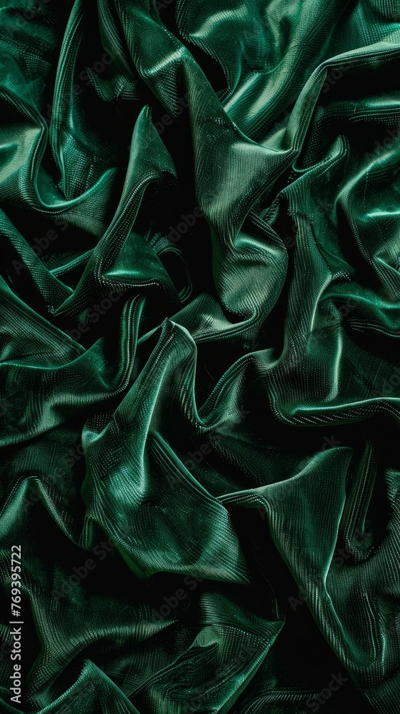 Detailed close-up of luxurious and soft emerald green velvet fabric ...