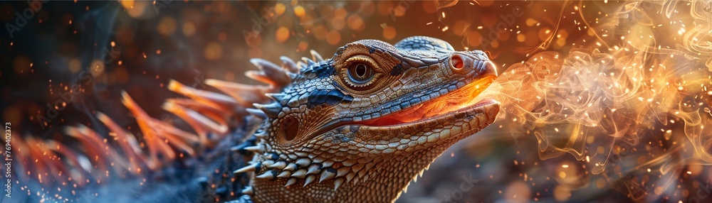 Dynamic image capturing the moment a dragon chick fully emerges spewing ...