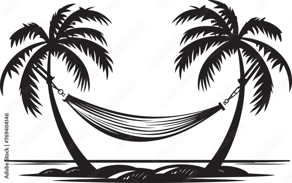 Coco Cove Comfort Hammock Tied Between Coconut Trees, Vector Black ...