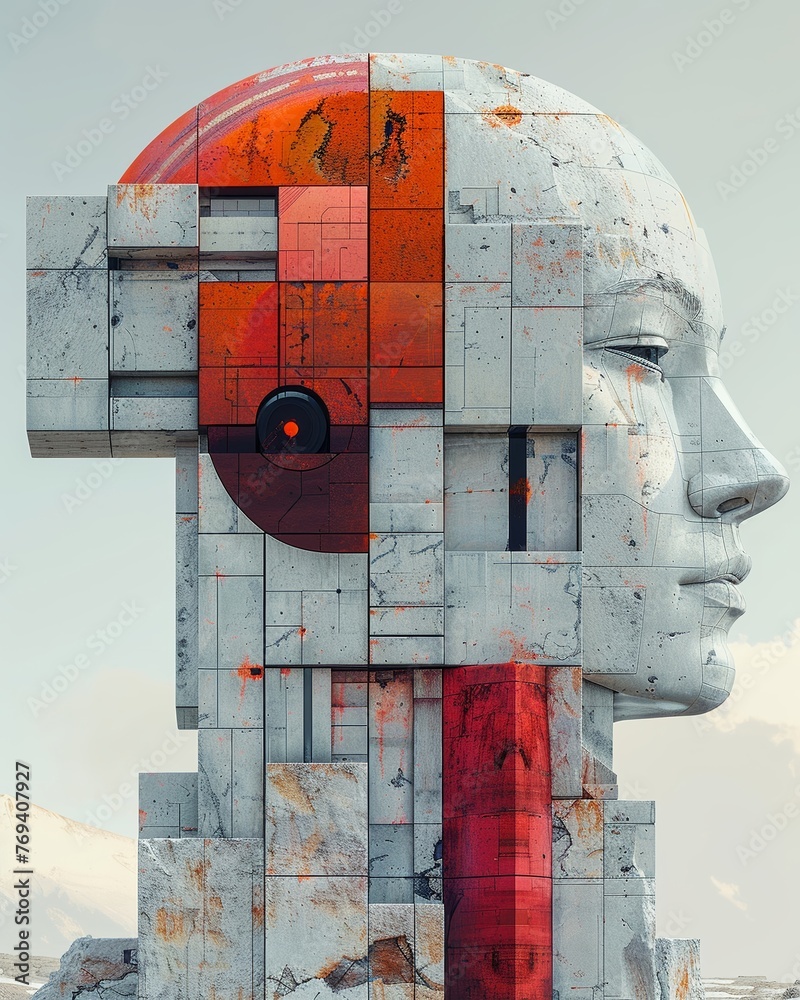 artistic representation of a side view where traditional symbols of ...