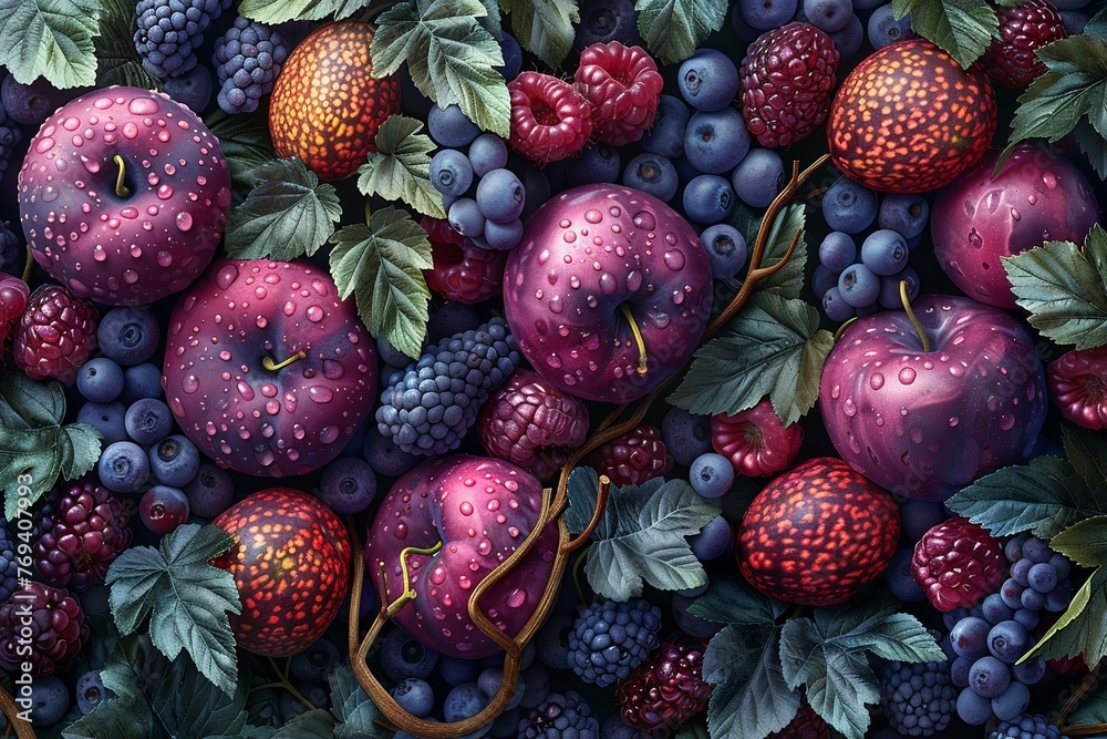 Infuse ancient tales into a wormseye view of fruits for a unique blend ...