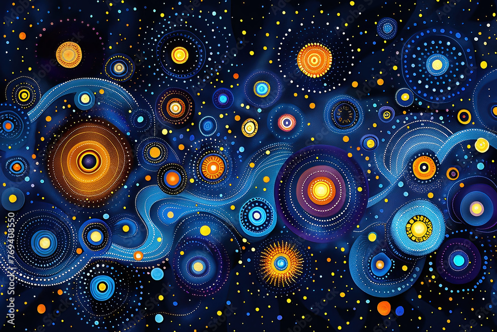 Australian Aboriginal dot painting style art dreamtime story of the sky ...