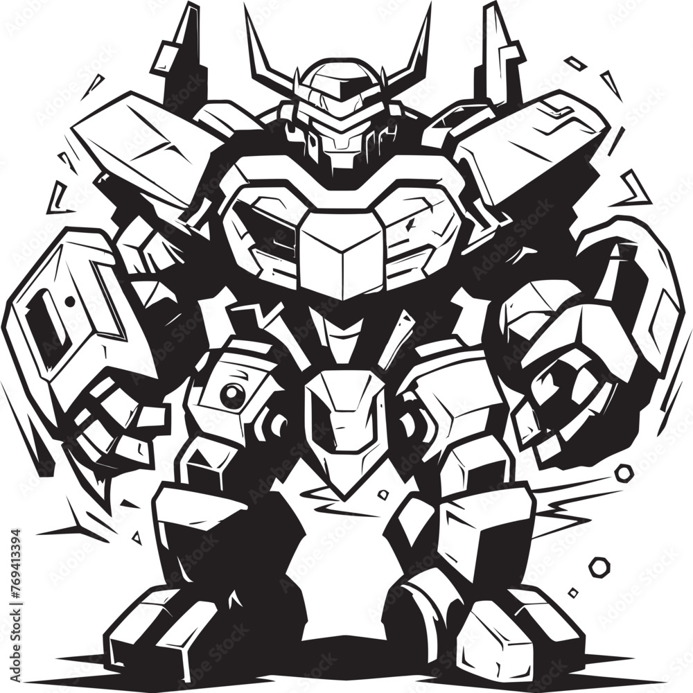 Cybernetic Innovation Black Logo Design on Weaponized Robot Mechanical ...