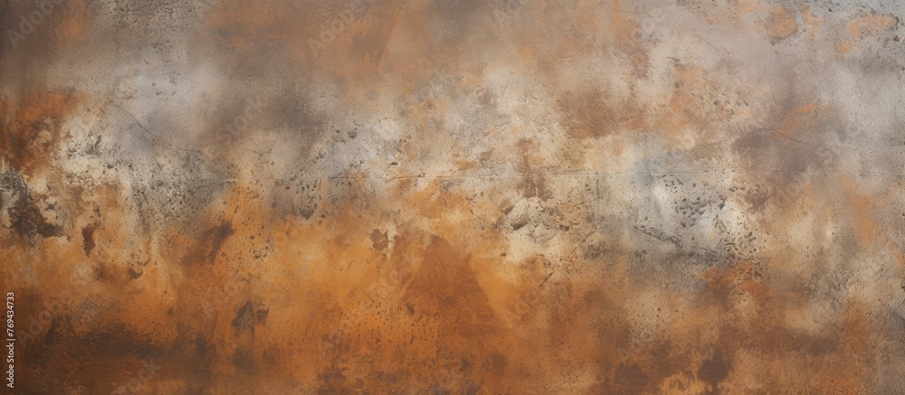 A close up of a rusty brown wall with a blurred natural landscape ...