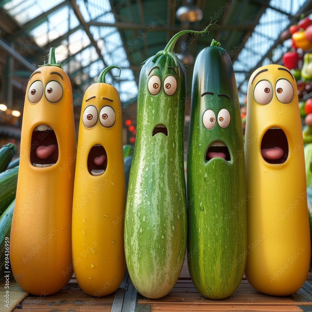 Animated vegetables as humorous characters in a vibrant, colorful scene ...