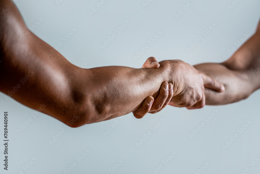 Rescue, helping gesture or hands. Strong hold. Close-up. Two hands ...