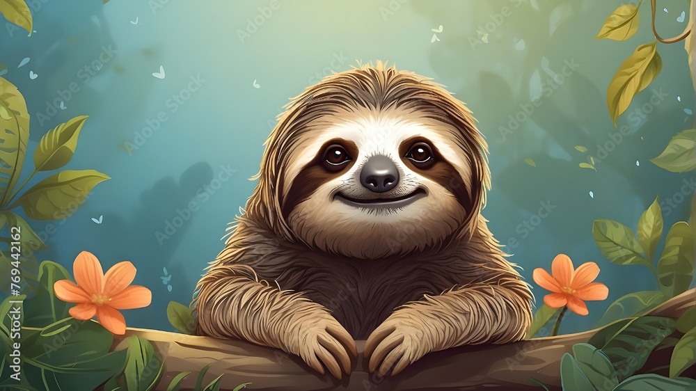 "A cute cartoon sloth banner design with room for copy, featuring an ...