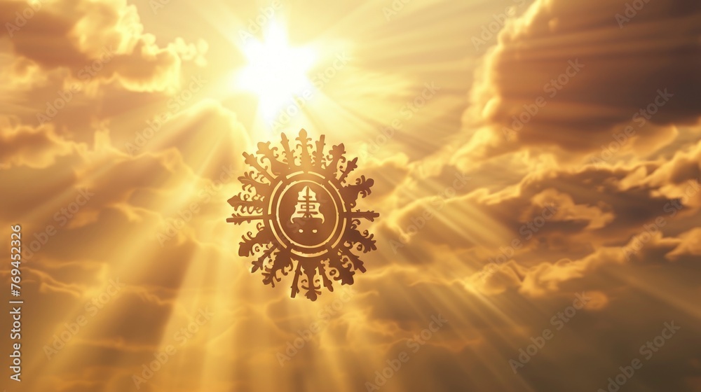 Symbol of Buddhism Dharmachakra floating in the air, clear silhouette ...