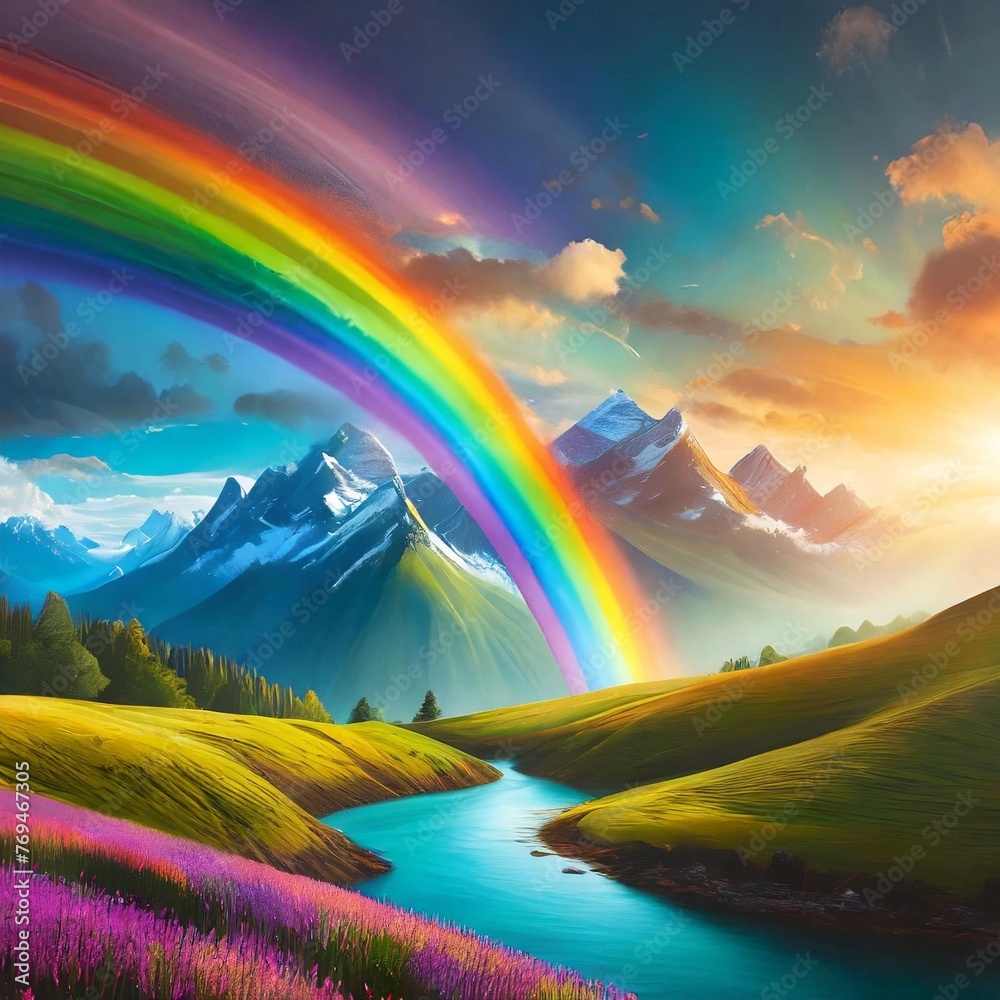 하늘에 뜬 멋진 무지개 풍경 Stock Illustration | Adobe Stock